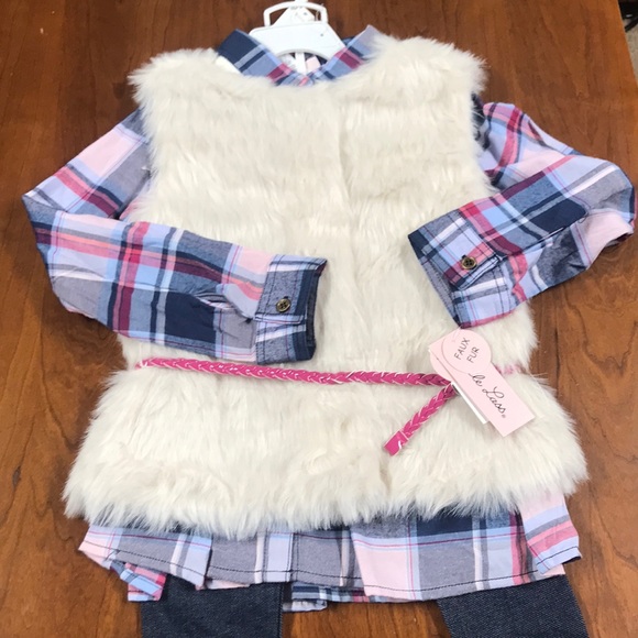 Little Lass | Matching Sets | Little Lass 3 Pc Fur Vest Outfit Set ...